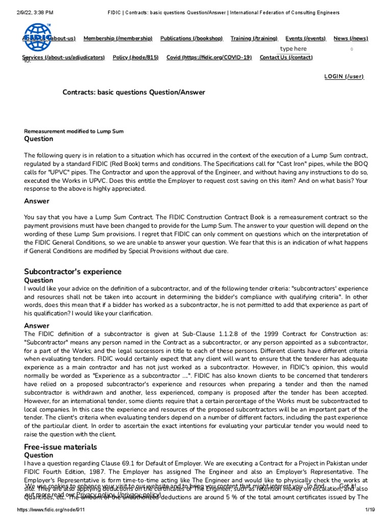 FIDIC - Contracts - Basic Questions Question - Answer - International ...
