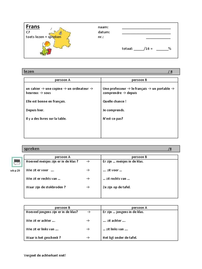Frans - C7 - Lezen en Spreken Bij Toets | PDF