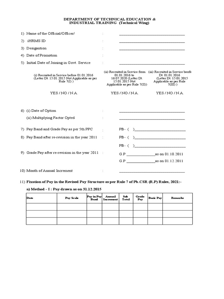 Pay Fixation Performa 6th Pay Commission | PDF | Finance & Money Management
