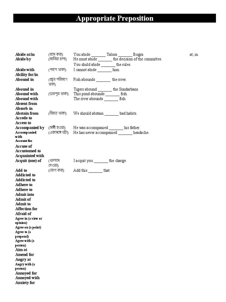 Appropriate Preposition | PDF