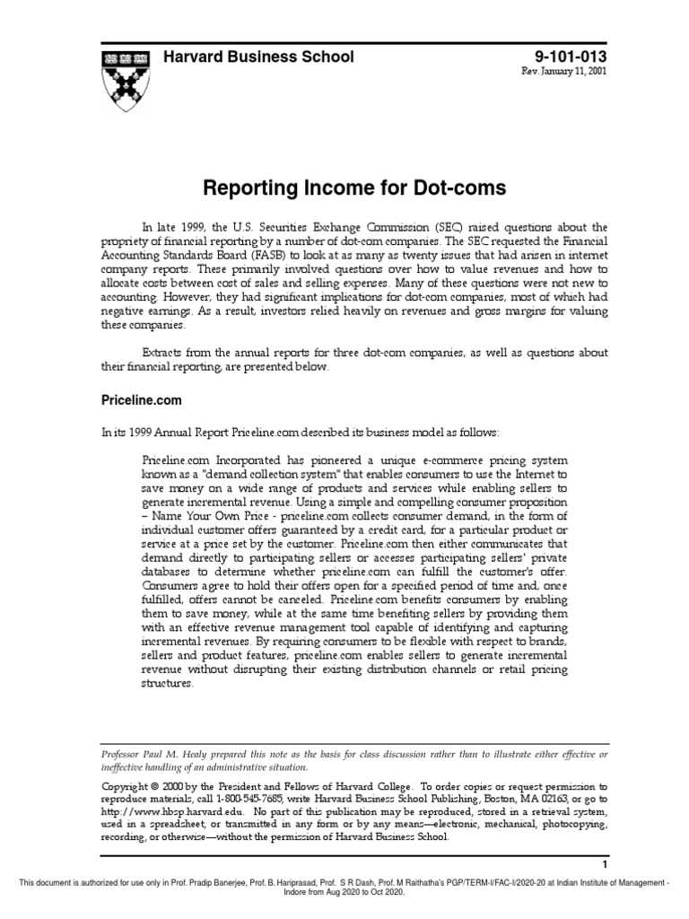 Reporting Income For Dot-Coms | PDF | Financial Accounting | Income