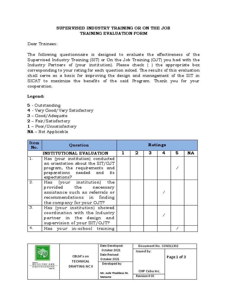 OJT Training Evaluation | PDF | Cognition