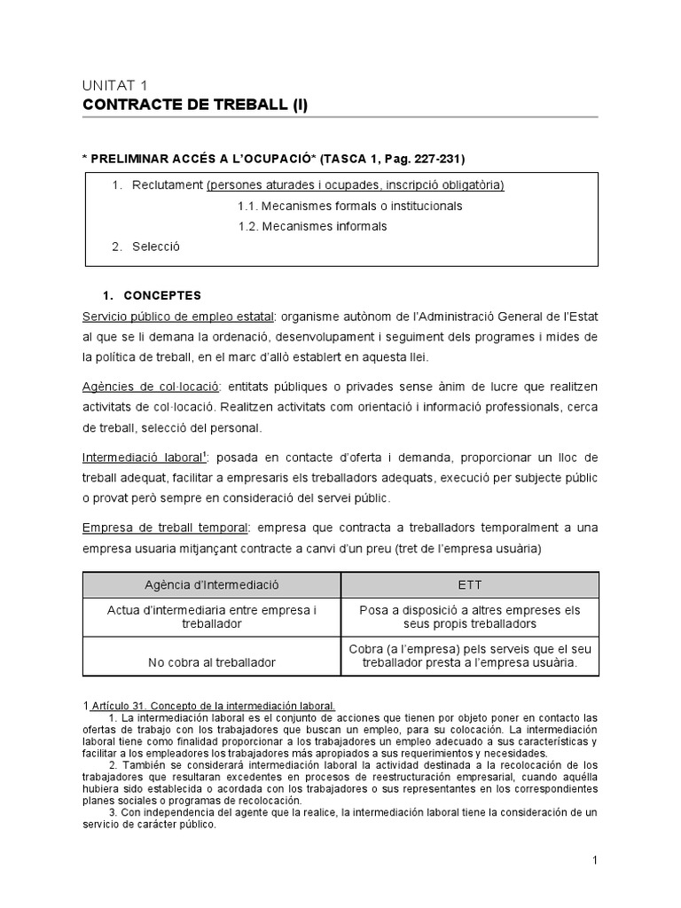 Unitat 1 Contracte de Treball (I) | PDF