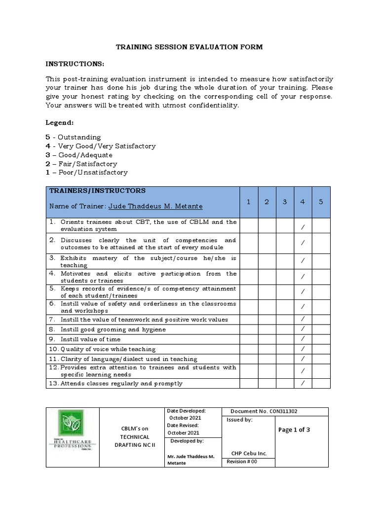 Training Session Evaluation Form | PDF | Educational Technology | Pedagogy