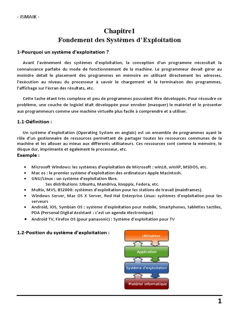 Sys Exp-Chapitre1 | PDF | Système d'exploitation | Programme informatique