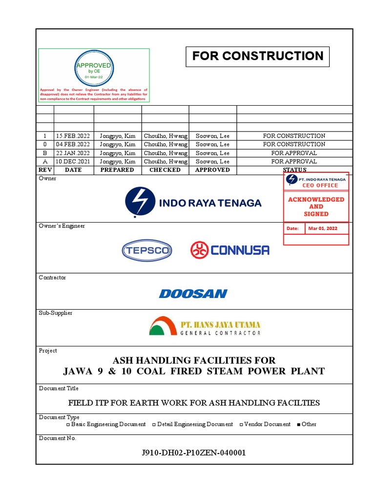 J910-DH02-P10ZEN-040001 Field ITP For Earth Work For Ash Handling ...