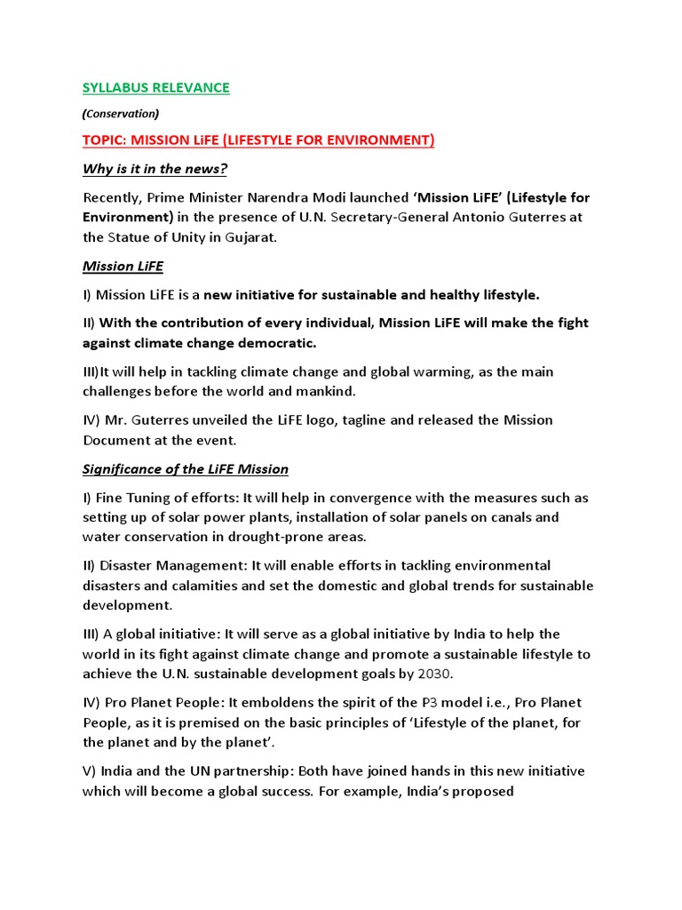 Mission LiFE: Sustainable Lifestyle Initiative | PDF | Sustainability ...