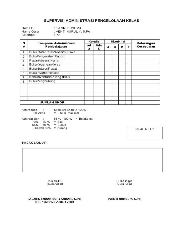 Supervisi Administrasi Pengelolaan Kelas | PDF