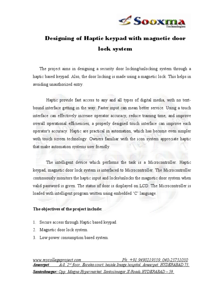 SEM-185. Designing of Haptic Keypad With Magnetic Door Lock System ...