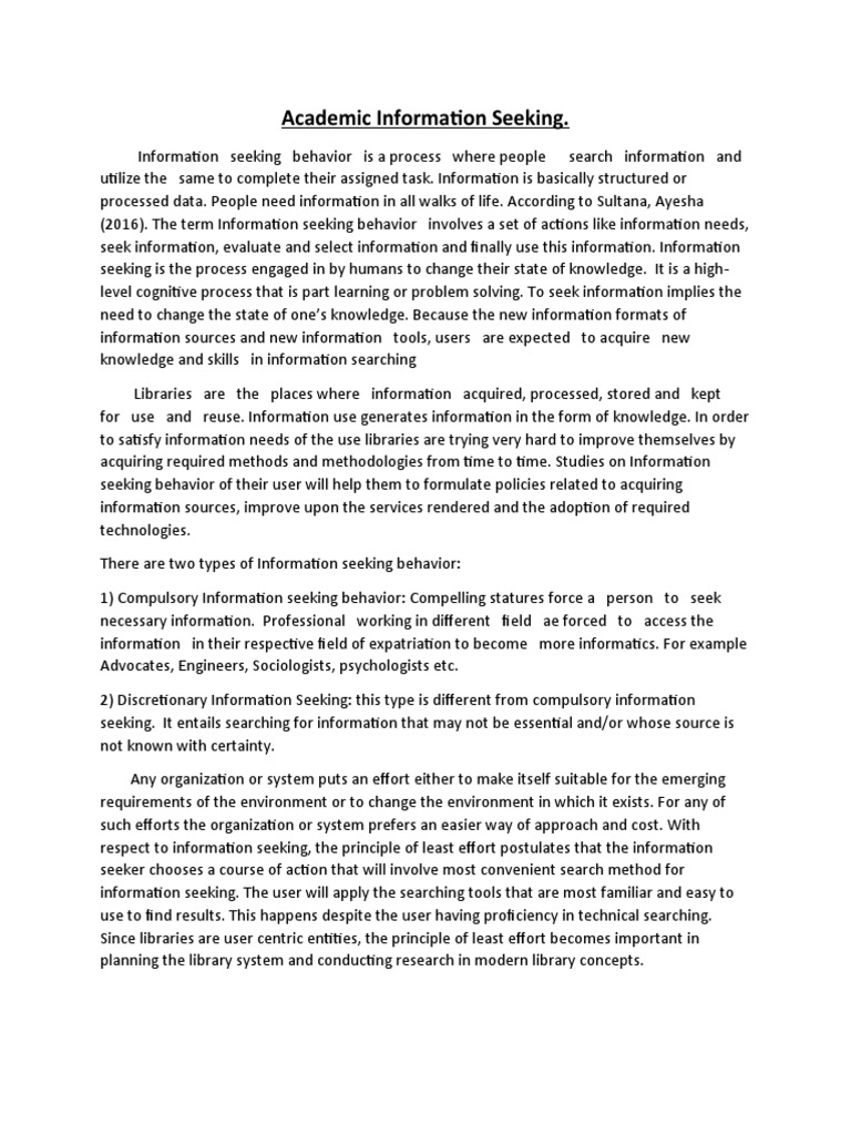 Academic Information Seeking | PDF | Information | Libraries