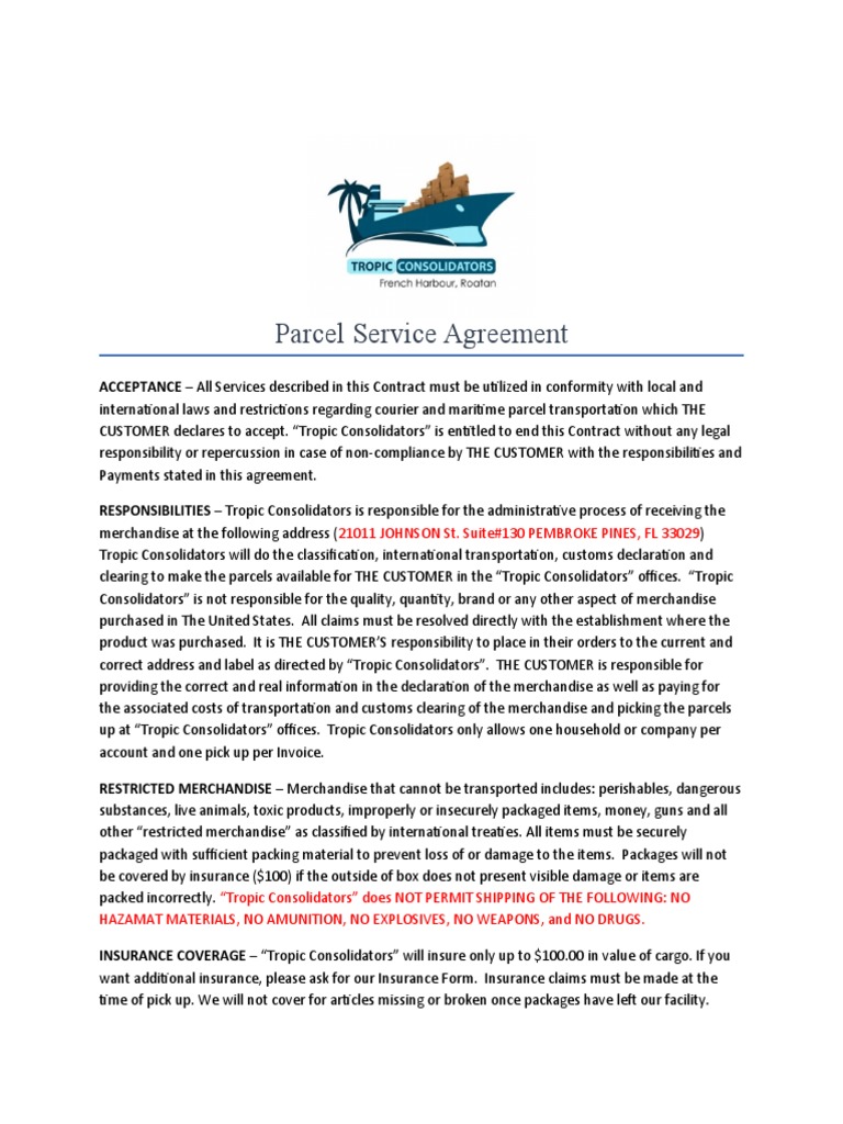 Parcel Service Agreement (English) | PDF | Fee | Customs