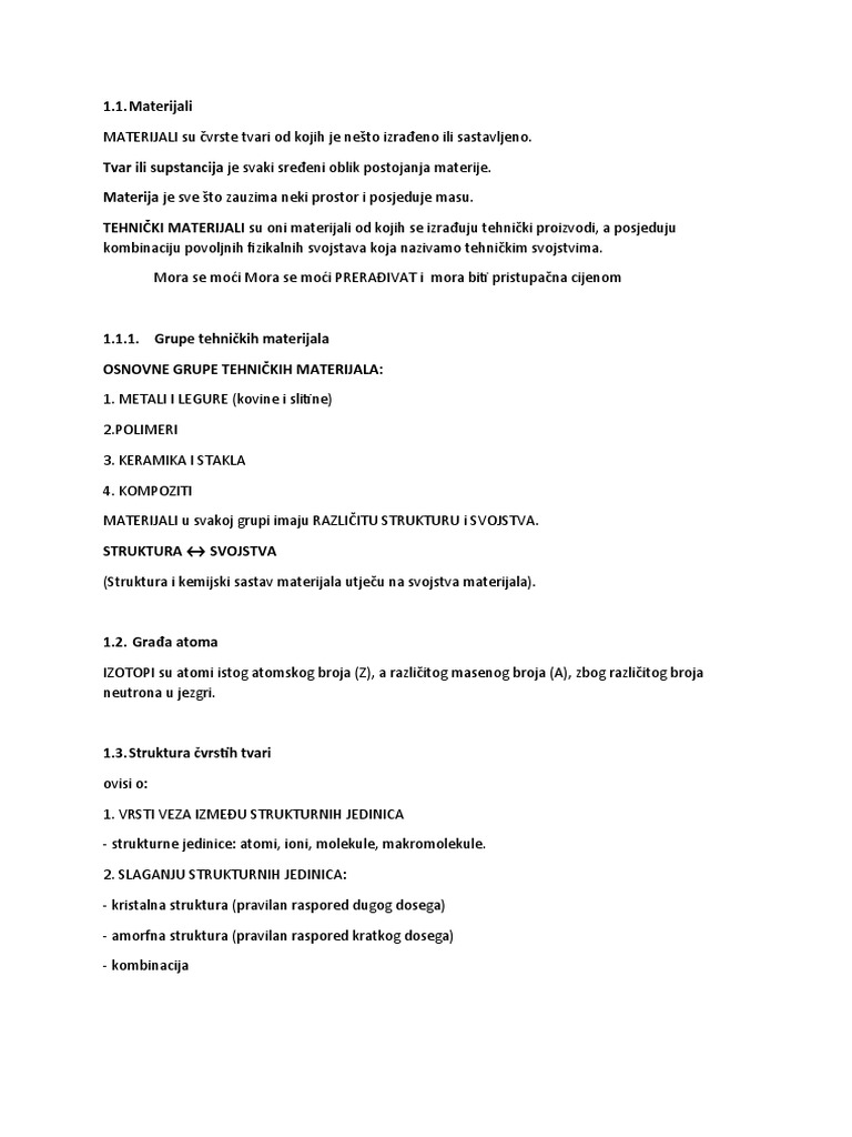Materijali 1 Skripta Po Knjizi | PDF