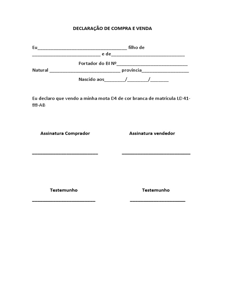 Declaração de Compra e Venda | PDF