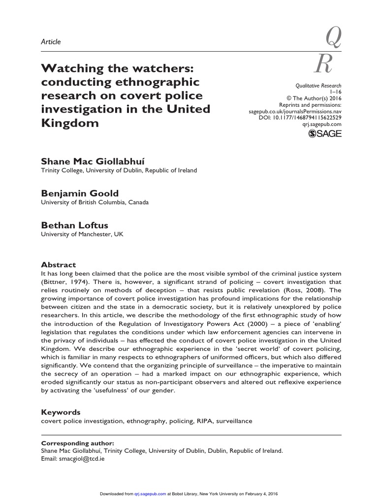 Watching The Watchers - Conducting Ethnographic Research On Covert ...