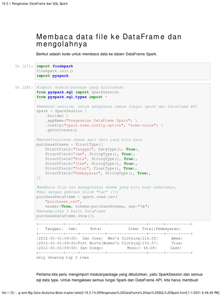 Panduan DataFrame dan SQL Spark | PDF | Metode & Bahan Ajar | Teknologi & Rekayasa
