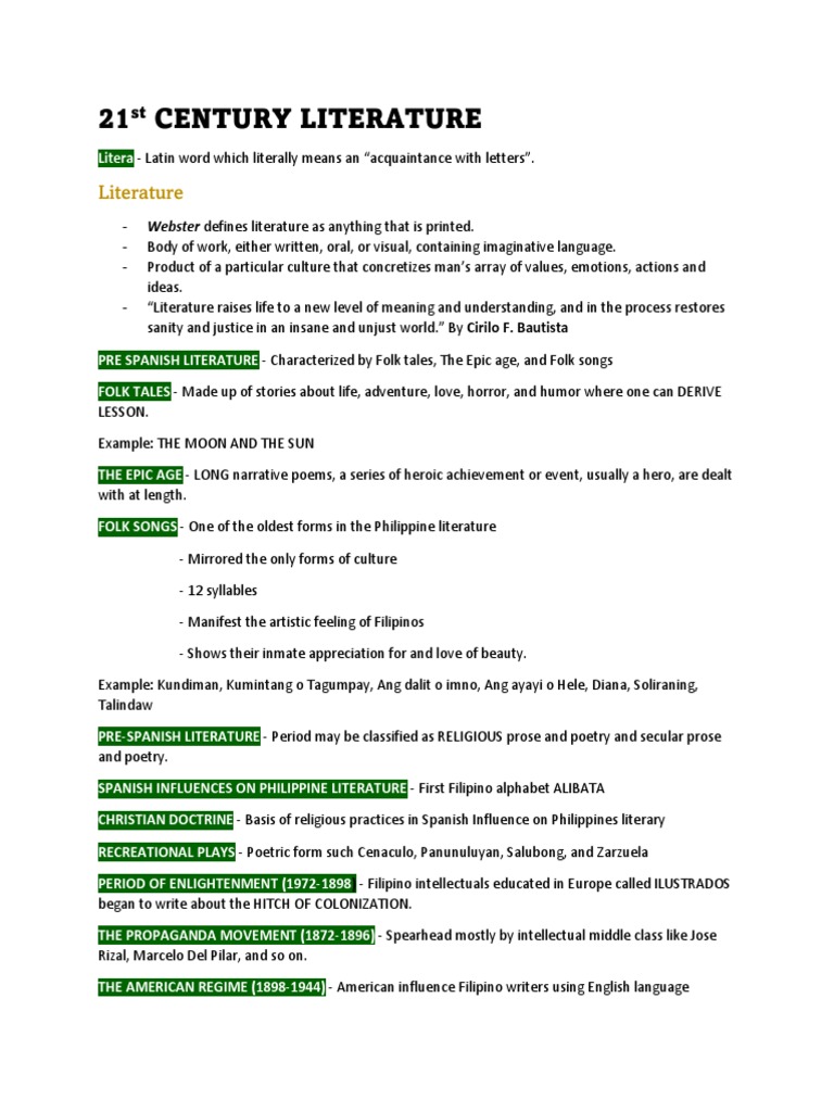 21ST Century Lit - Reviewer | PDF | Poetry | Narration