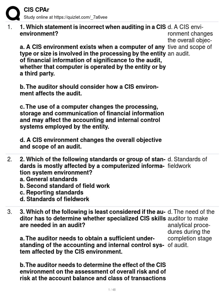 Answerkey Auditing CS PDF | PDF | Computer Network | Financial Audit