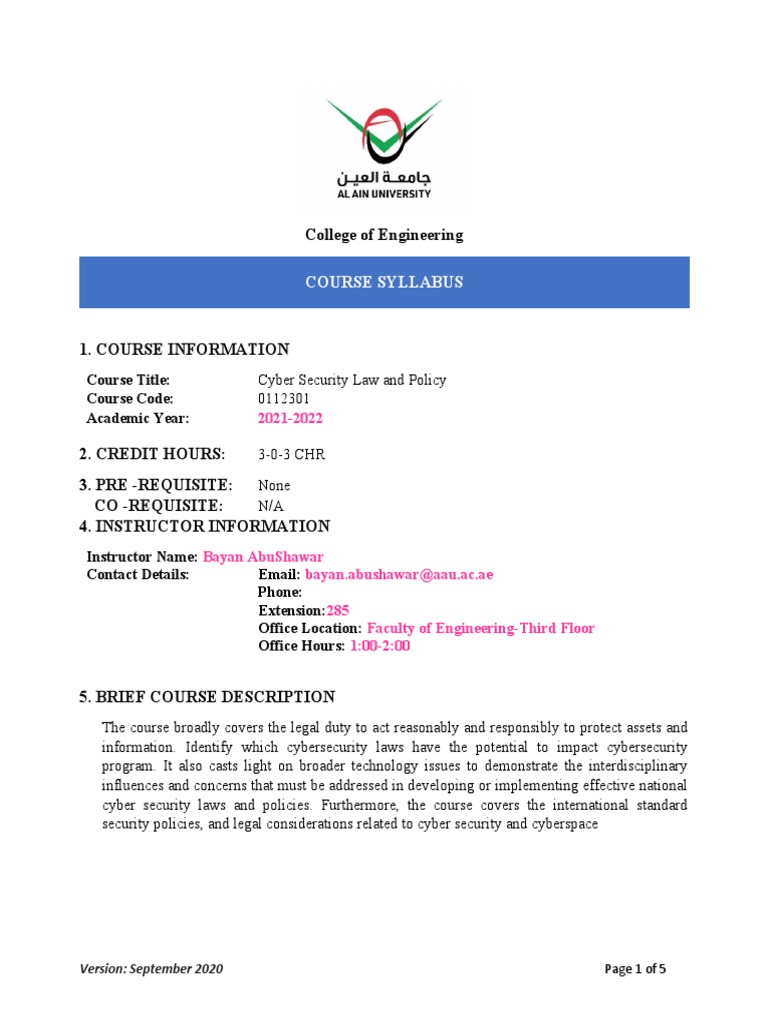 Cyber Security Law and Policy Syllabus | PDF | Security | Computer Security