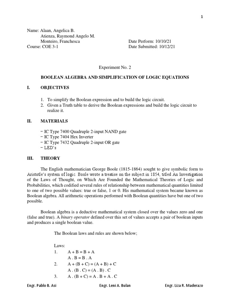 Boolean Algebra And Simplification Of Logic Equations Pdf Boolean 9138