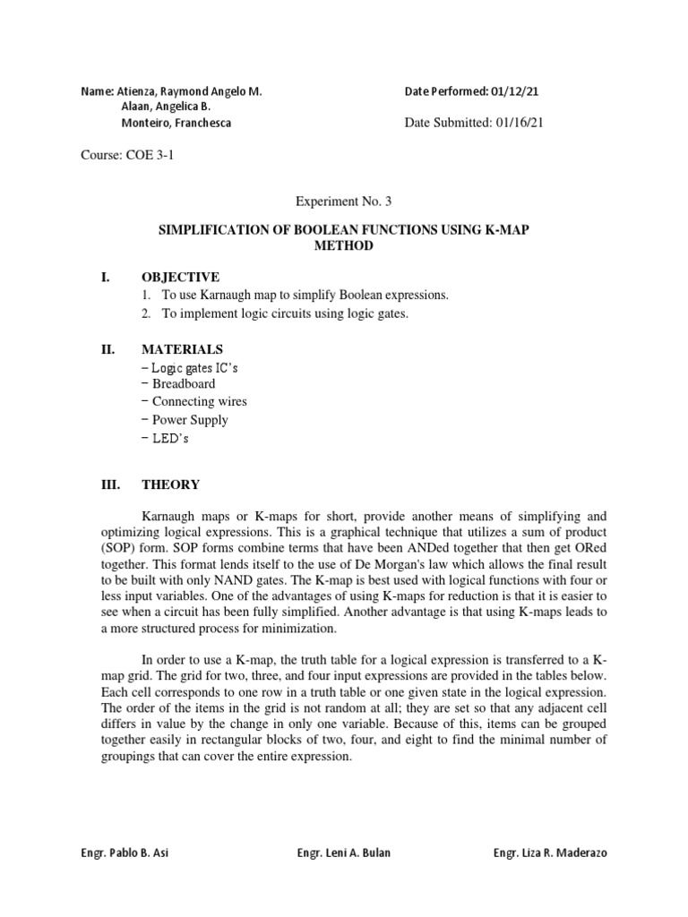 Simplification of Boolean Functions Using K-Map Method | PDF ...