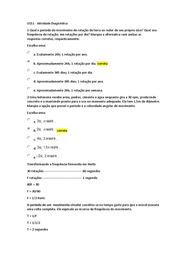 Física Atividade Diagnosticada | Download grátis PDF | Iniciativa/Conjuntura | Momento Angular