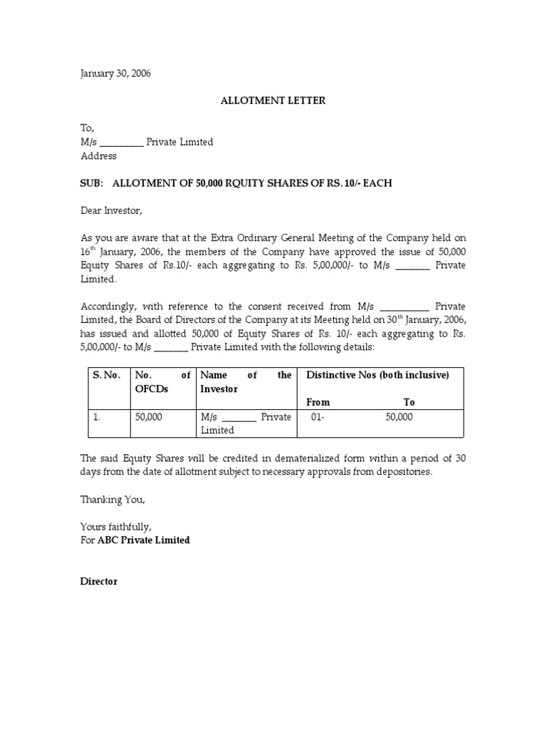 37 Sample Letter of Allotment | PDF | Business | Finance & Money Management