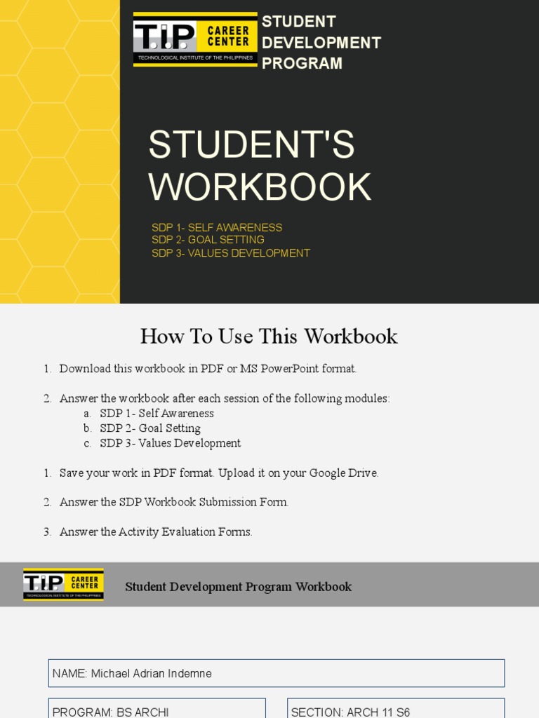 SDP Students Workbook | Download Free PDF | Self Awareness | Goal