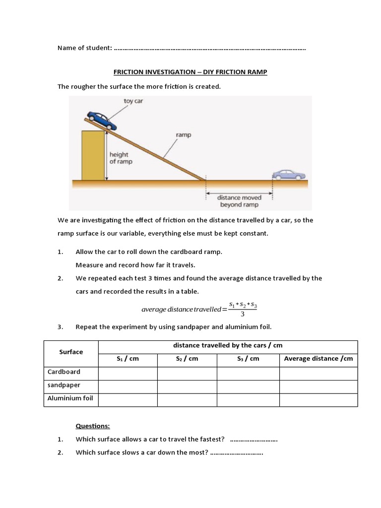 Friction Ramp Investigation | PDF | Home & Garden