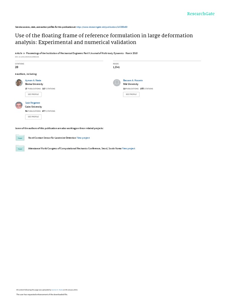Use of The Floating Frame of Reference Formulation in Large Deformation Analysis Experimental ...