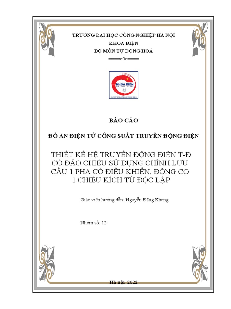 43 - Mau Do An Dien Tu Cong Suat Truyen Dong Dien CDIO - Tham Khao | PDF