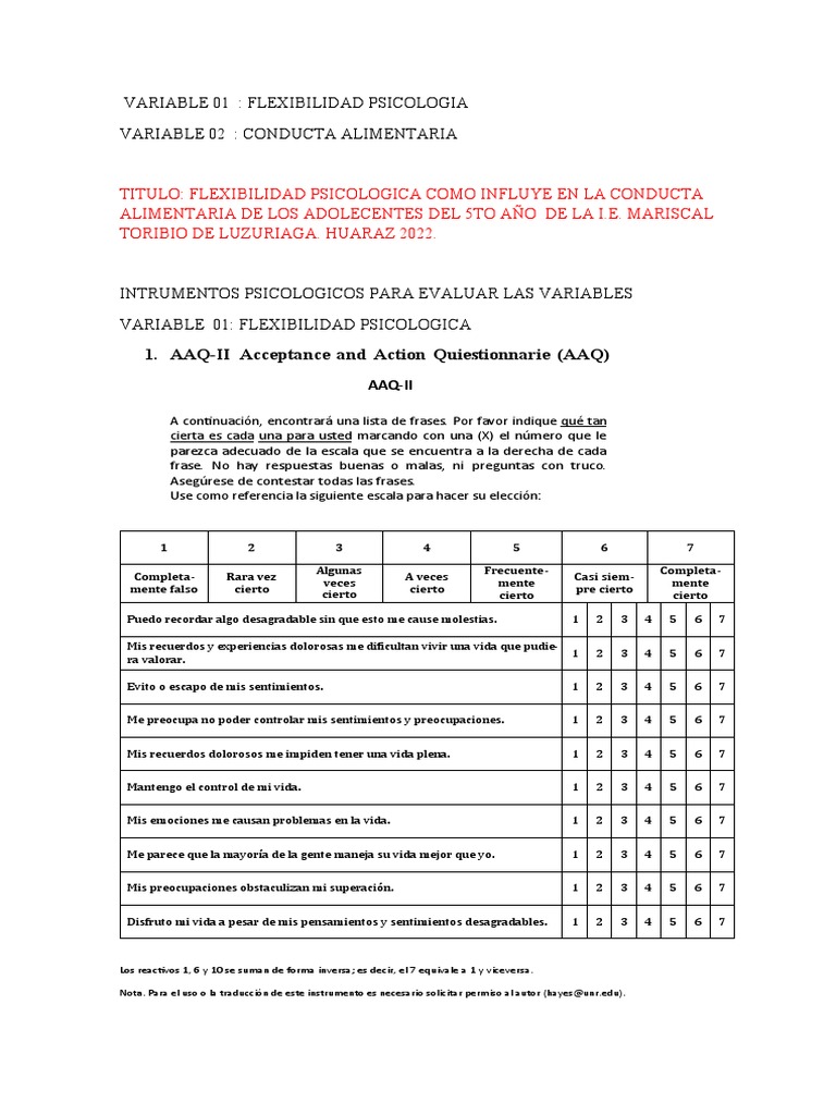 Instrumentos .Tesis. | PDF | Alfa de Cronbach | Conceptos psicologicos