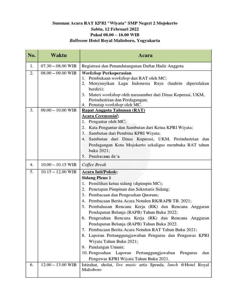 Susunan Acara Rat | PDF | Griya & Taman