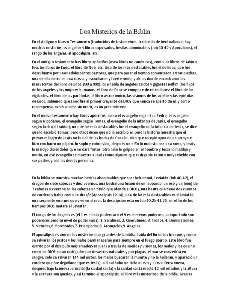 Los Misterios De La Biblia Pdf Libro De Enoc Libro De Revelación
