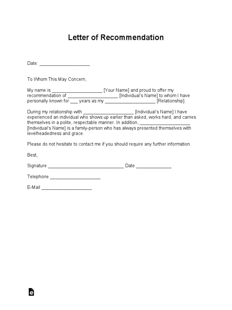 Standard Letter of Recommendation For Employment | PDF
