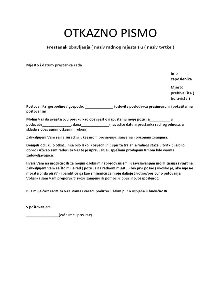 Otkazno Pismo | PDF