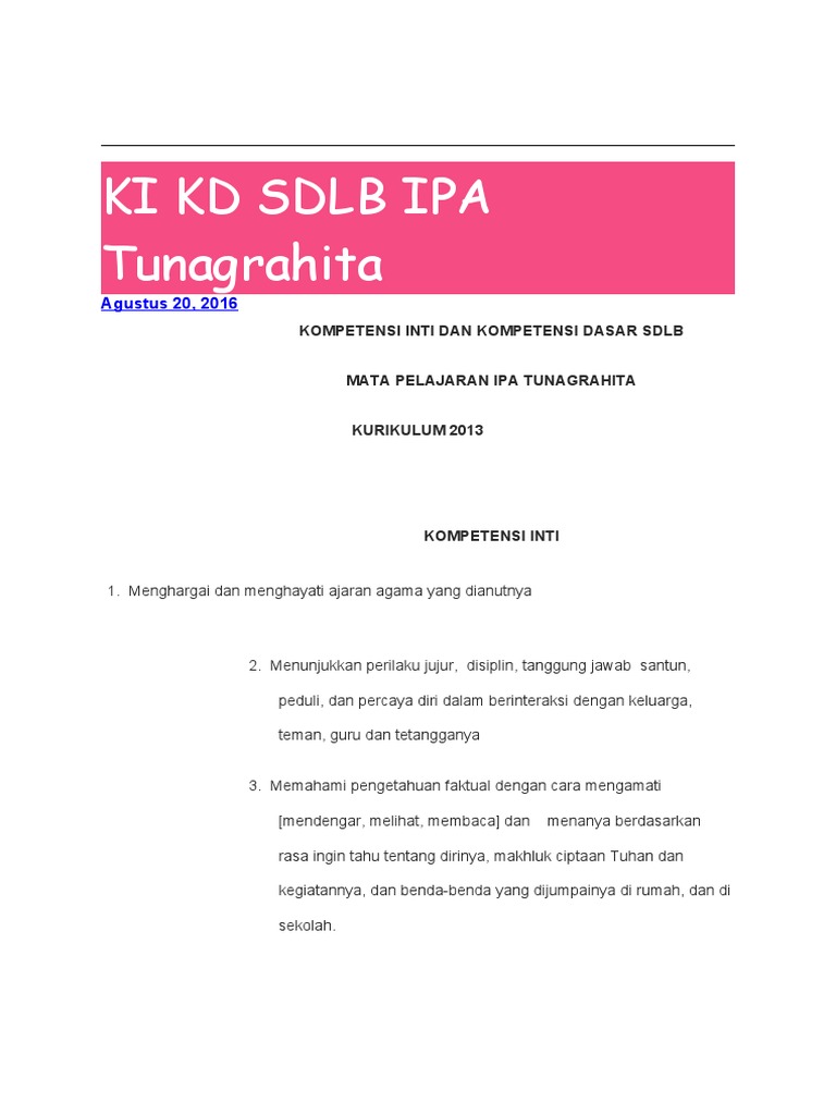 KI KD SDLB IPA Tunagrahita | PDF
