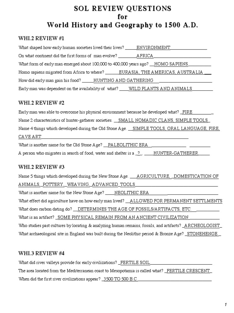 Sol Review Questions for World History and Geography to 1500 A.D. | PDF ...