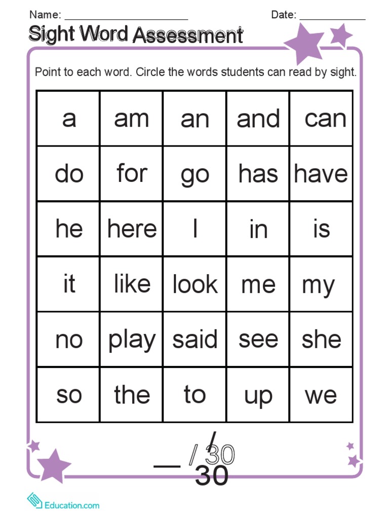 Sight Word Assessment | PDF | Language Arts & Discipline