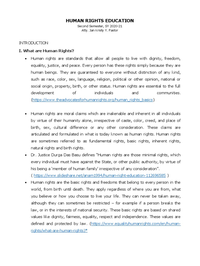 Human Rights Ed - Intro and Pre-Test | PDF | Human Rights | Rights