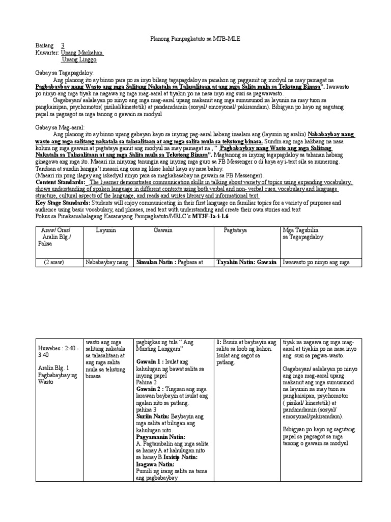 MTB MLE Learning Plan - Modyul 1 | PDF