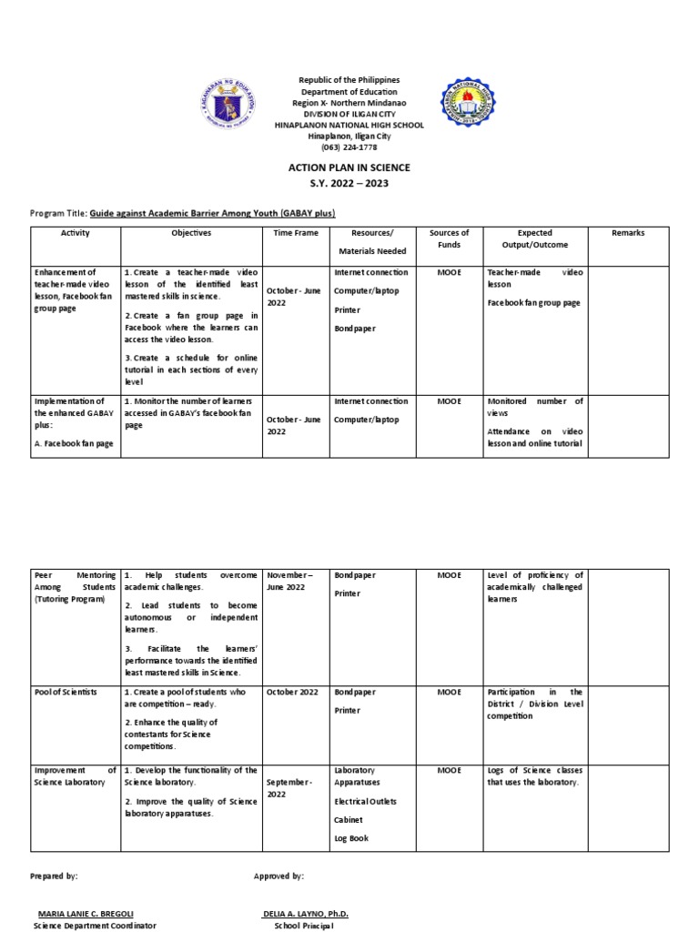 Science Action Plan | PDF | Internet | Facebook