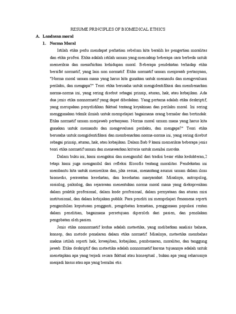 Resume Principles of Biomedical Ethics | PDF