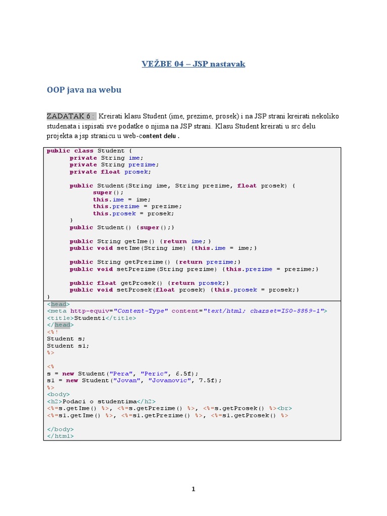 Vezbe 04 - JSP Nastavak - OOP Java | PDF