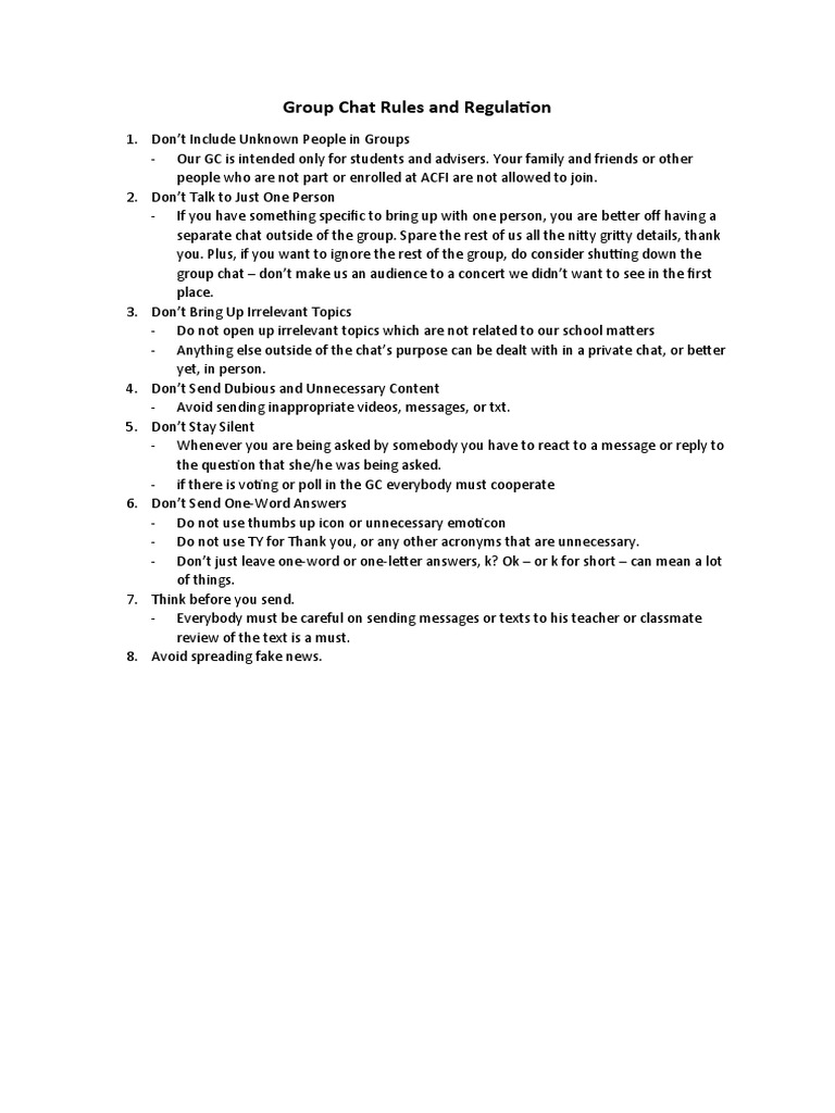 Group Chat Rules and Regulation | PDF