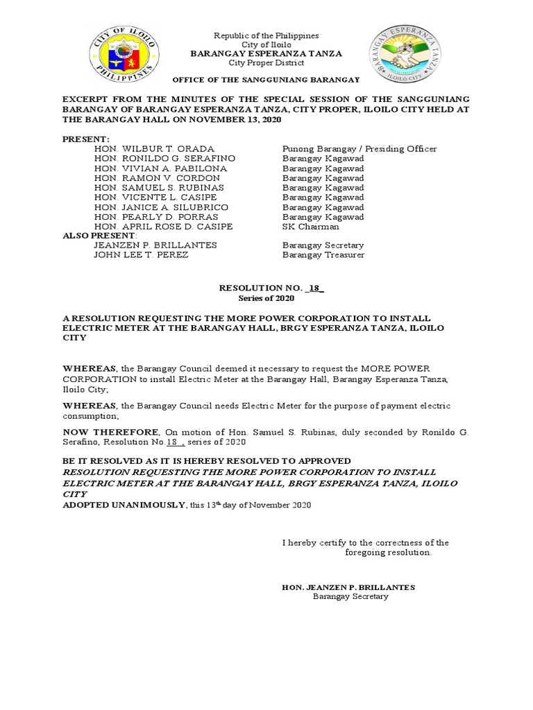 Minutes and Resolution For More To Install Electric Meter | PDF ...