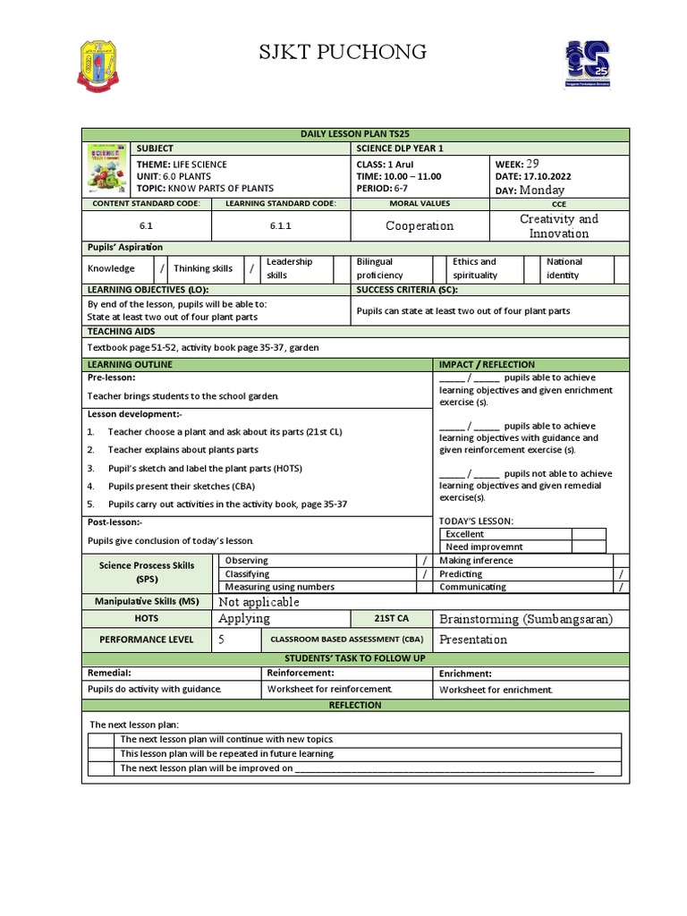 Science Year 1 & Year 2 - Week 29 | PDF | Lesson Plan | Teachers