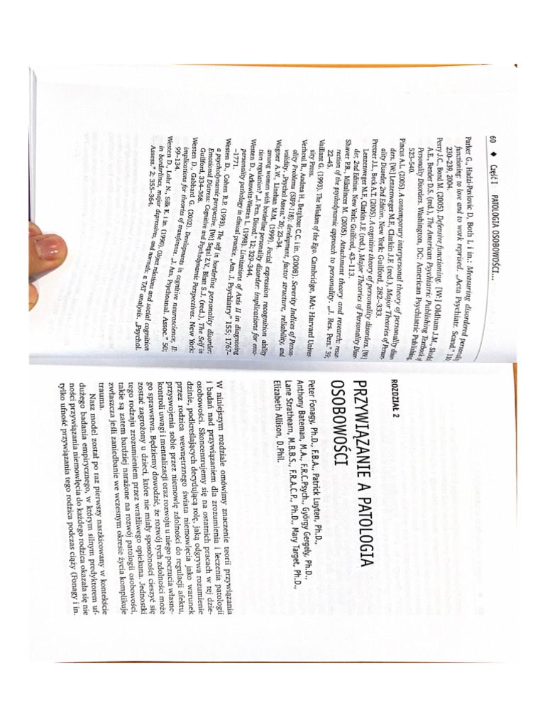 Fonagy I In, Przywiazanie A Patologia Osobowosci 61-117 | PDF