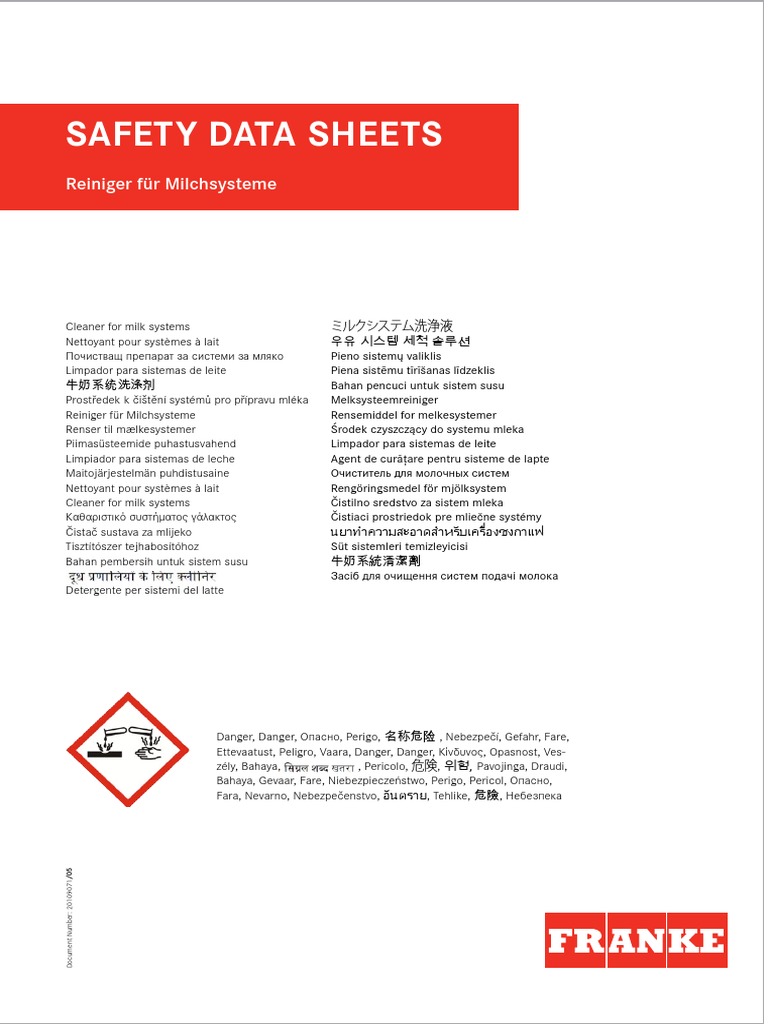 MSDS Milk System Cleaning Agent 567.0000.009 567.0000.005 | PDF | Toxicidad | Mercancías peligrosas