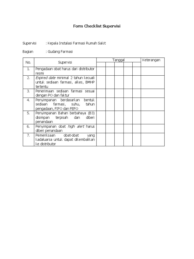 Form Checklist Supervisi-Pkpo | PDF
