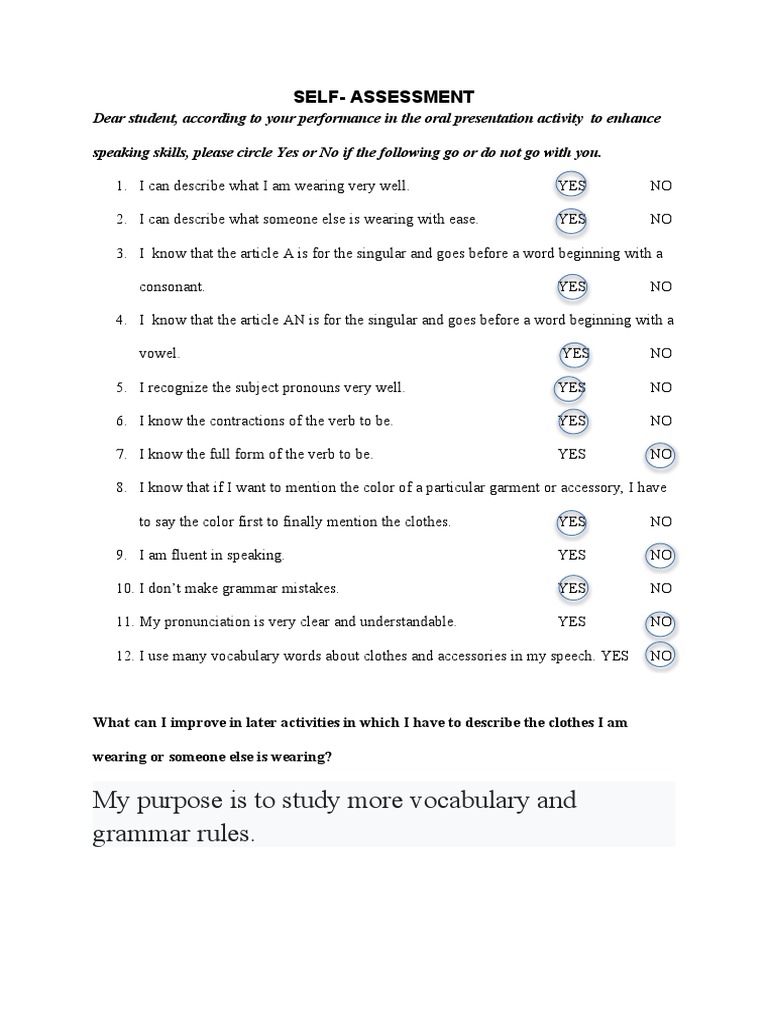 SELF - ASSESSMENT Sept. 25 | PDF | Language Arts & Discipline | Foreign ...